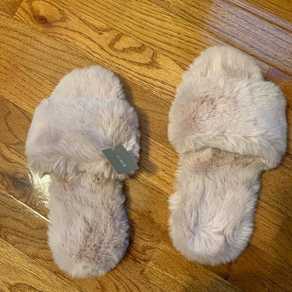 J. Crew | Shoes | J Crew Light Pink Fuzzy Slide Slippers Never Worn ...